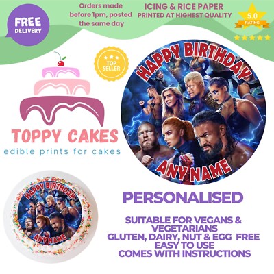 7.5" WWE Wrestling Royal Rumble Birthday Cake Topper Edible Icing/Rice ...