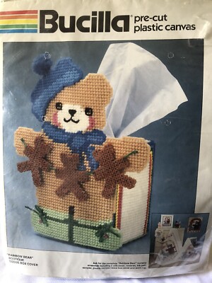 Bucilla Plastic Canvas Kit Rainbow Bear BOUTIQUE TISSUE BOX COVER ...