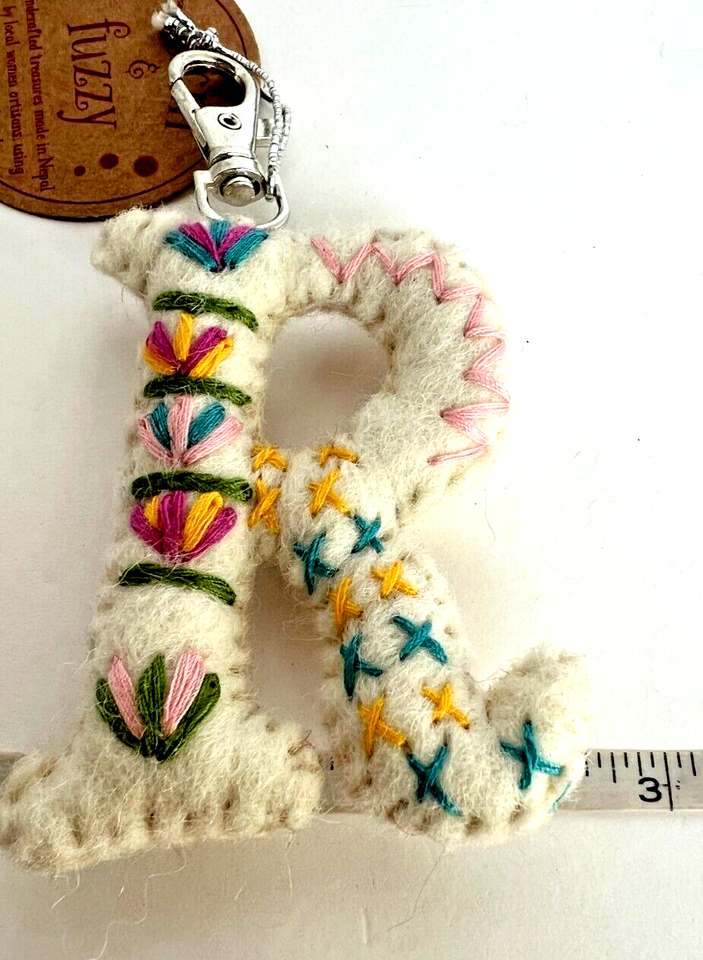 Ganz Wool Felt Embroidered Key Fob Key Chain Initial Monogram Letter "R ...