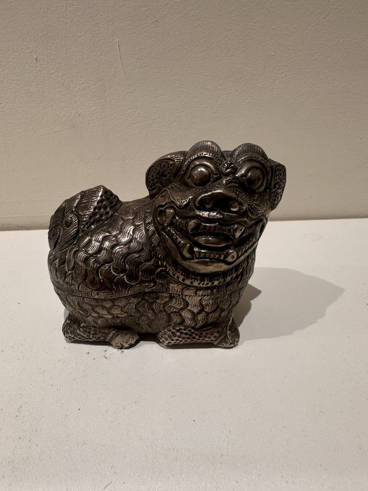Unusual 19th Cent Chinese Export Foo Lion/Dog Coin Silver box Marked on ...