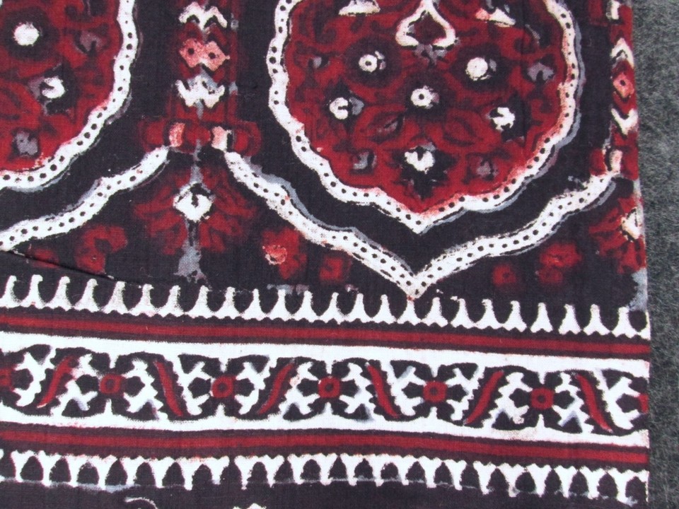 Vintage Sindhi Ajrak Sheet Fabric Hand Print Shawl Scarf Traditional ...