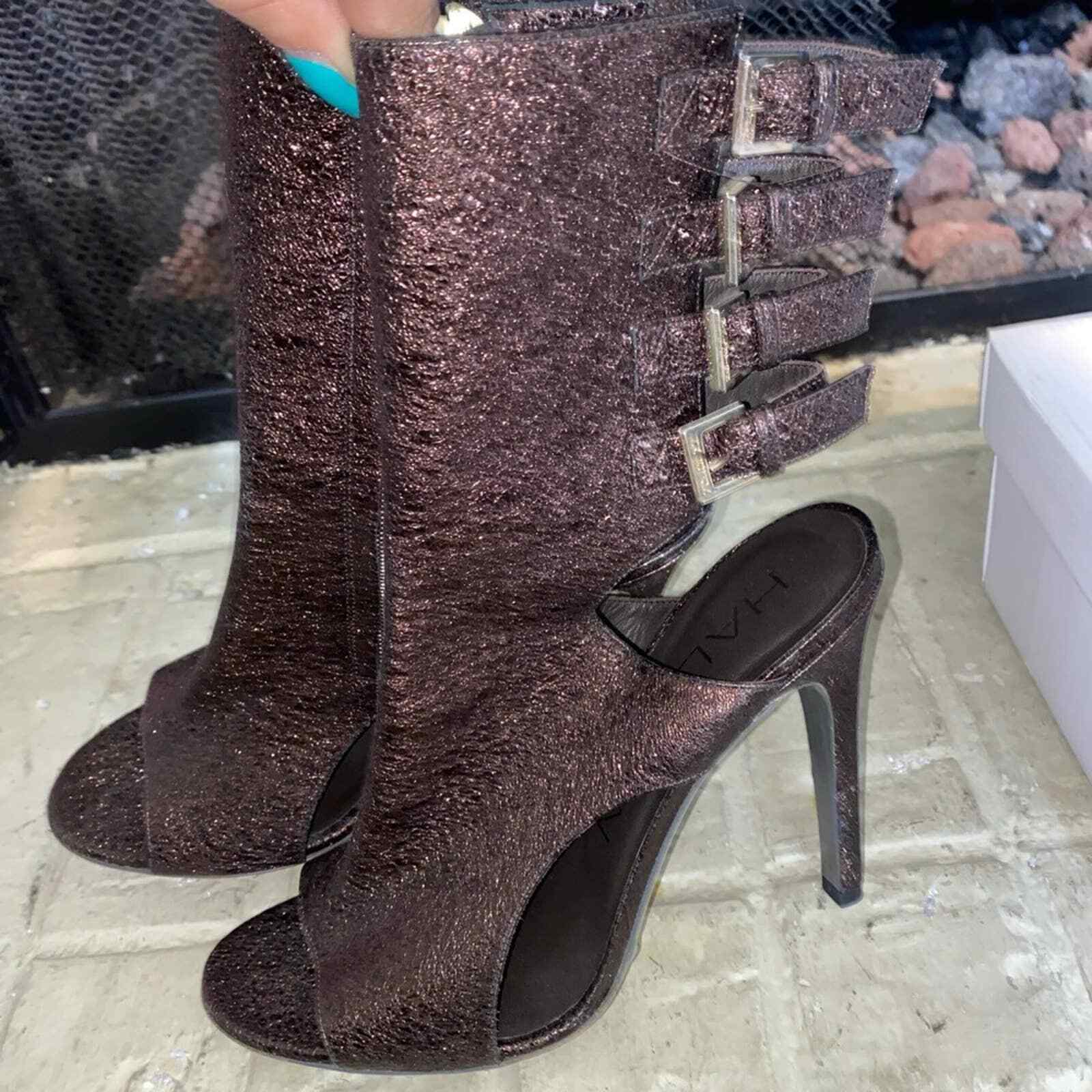 Halston Bronze Metallic Heel Strap Up Boots/Shoes Siz… - Gem