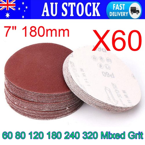 60pcs 7" 180mm Sanding Discs Pads 60 80 120 180 240 320 Grit Abrasive ...