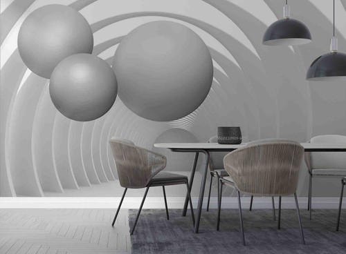 3D Abstract White Geometry Sphere Self-adhesive Removable Wallpaper ...