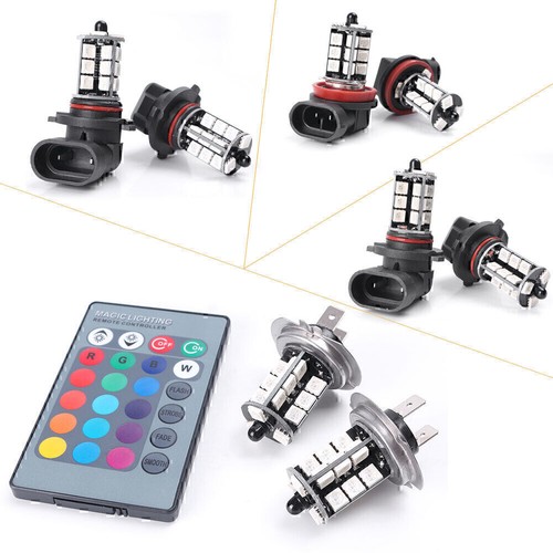 Pair 9005 9006 H11 H7 27SMD RGB LED Fog Light Driving Lamp Bulbs Remote ...