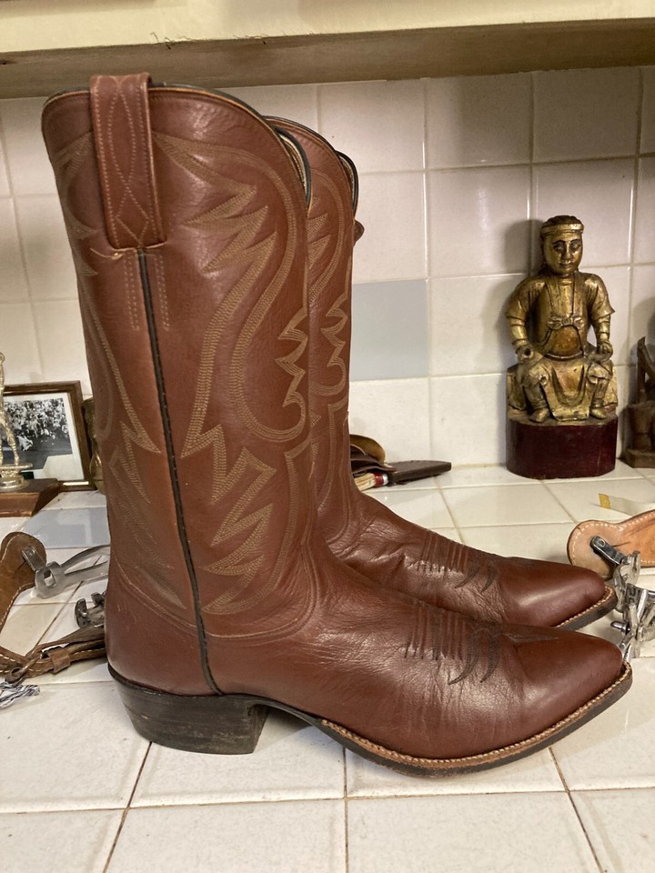 CUSTOM SHOPWESTERN COWBOY POINTED TOE VINTAGE USA BROWN TRUCKER BOOTS 7 ...