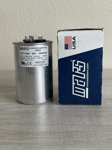 Mars Round Motor Run Capacitor 55/5 MFD 440/370 VAC Aluminum 14292, USA ...