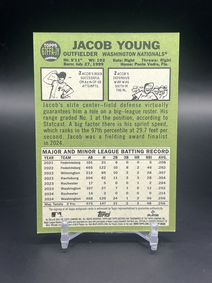 2025 Topps Archives Jacob Young #67FFA-JY Fan Favorites On-Card Auto ...