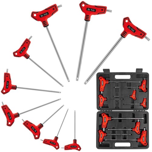 9PC T Handle Torx Wrench Set, S2 Steel, T10 - T50 Tamper Proof Star Key ...