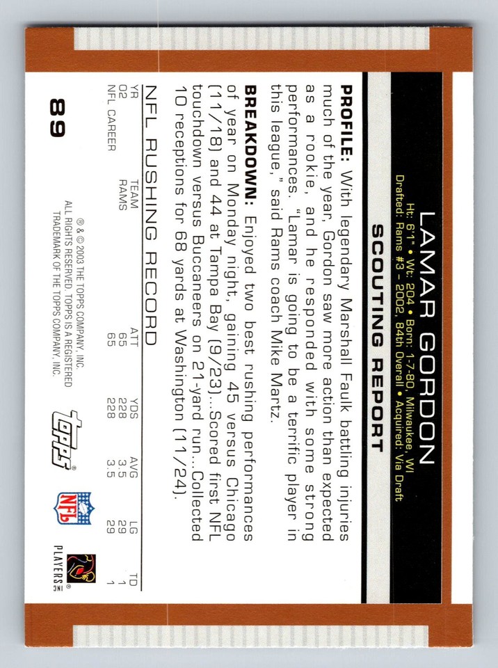 2003 Topps Draft Picks & Prospects #89 Lamar Gordon NM/MT | eBay