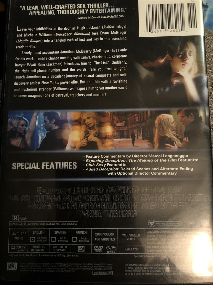 Deception DVD 2008 - Hugh Jackman - Ewan McGregor - Michelle Williams ...
