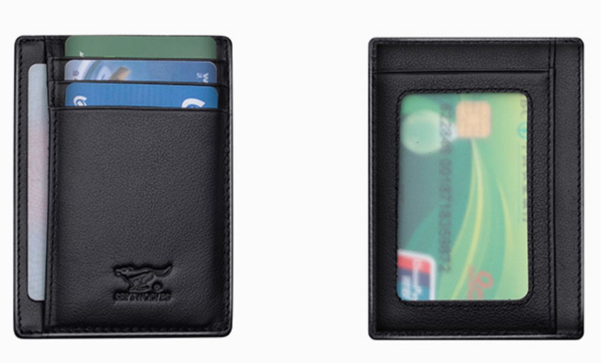 Septwolves men women cow leather wallet purse card bag holder black ...