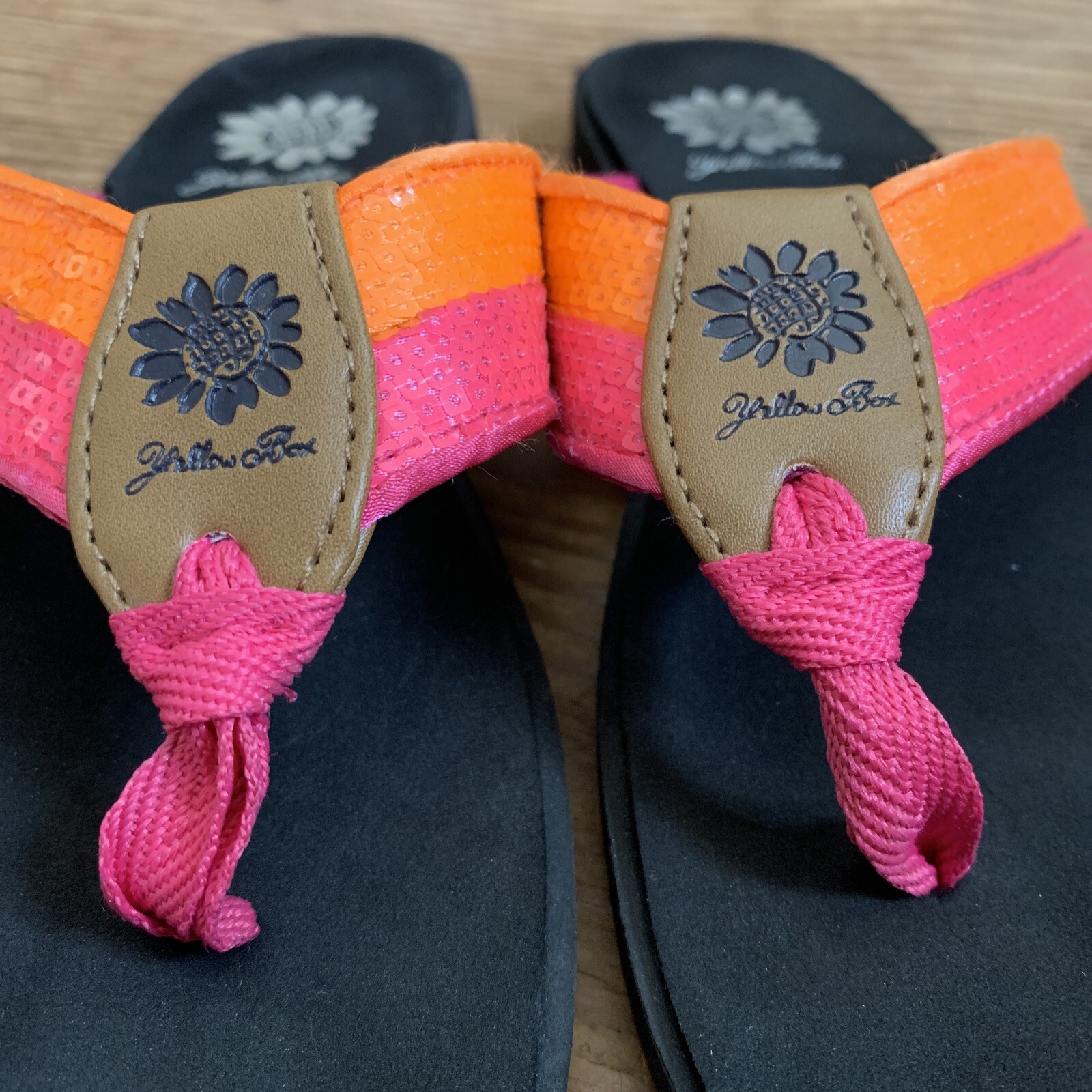 YELLOW BOX Black Pink Orange Sequin Thong Sandals Fli… - Gem