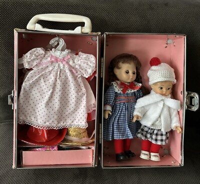 Vintage Doll Case With 2 Dolls, 8 Outfits On Hangers, Hats, And Random ...