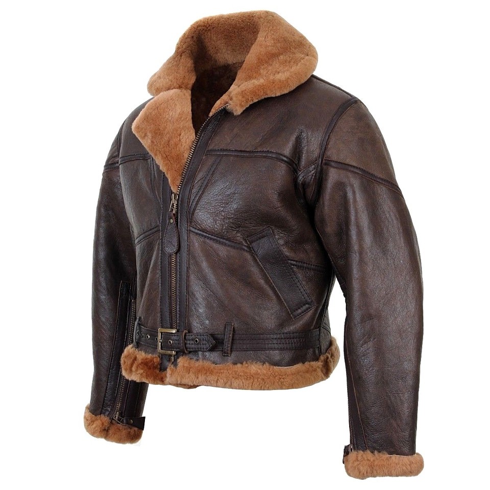 British Fighter Pilot Flying Jacket - Winter Leather Sheepskin RAF ...