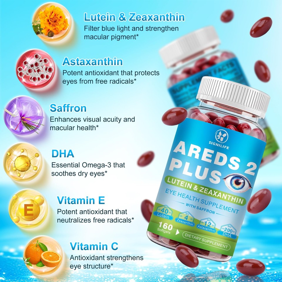 AREDS 2 + Lutein and Zeaxanthin Softgels-Eye Vitamins, 40 mg Lutein 4mg ...
