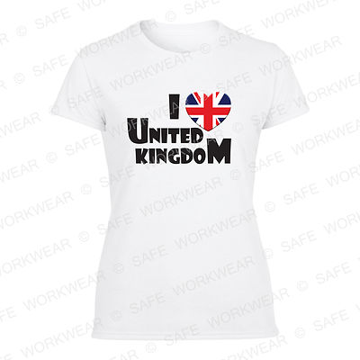 Ladies I LOVE United Kingdom England UK Flag T SHIRT - Girls Fit ...