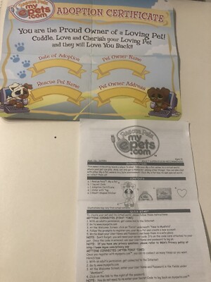 Vintage MYEPets adoption Certificate and Pamphlet | eBay