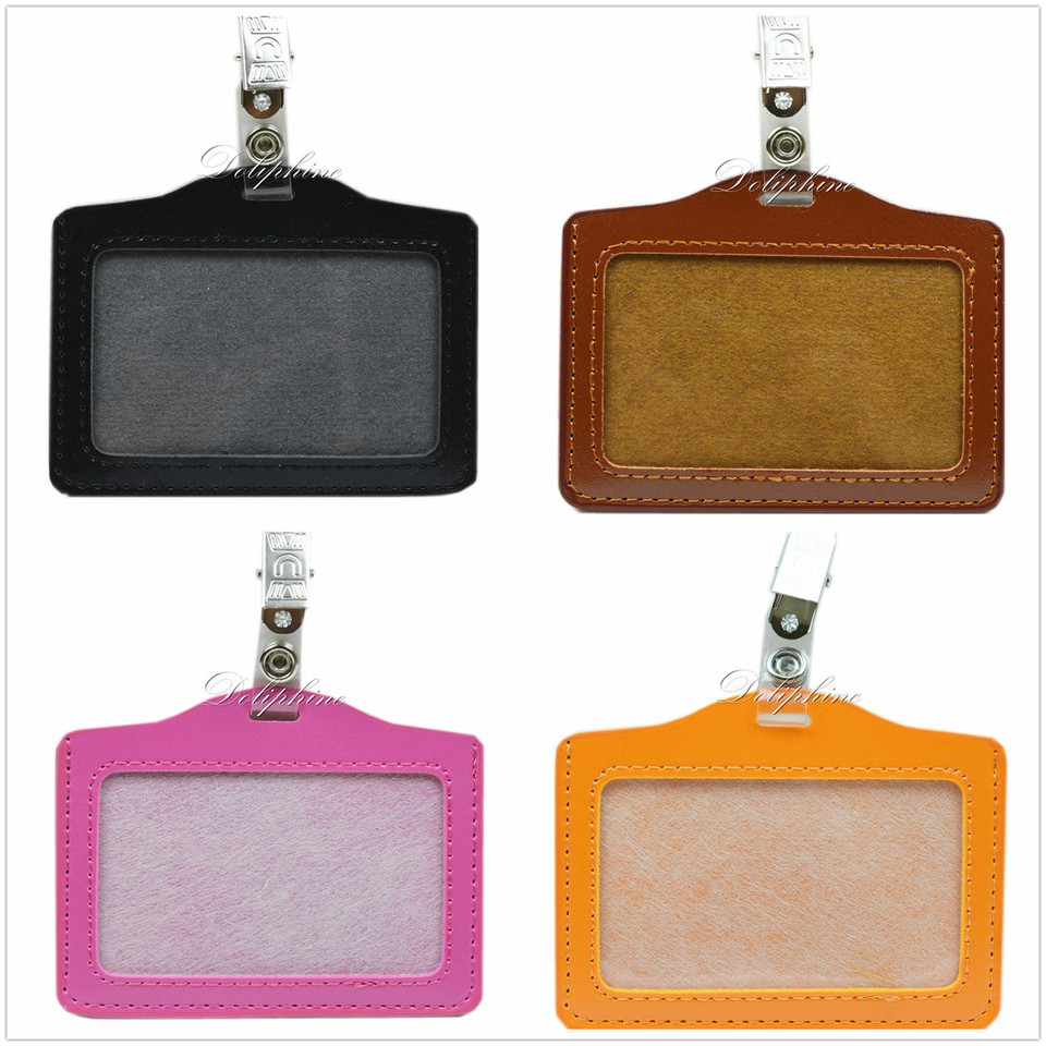 Horizontal Leather ID Badge 1 ID Window and 1 Card Slot & Alligator ...