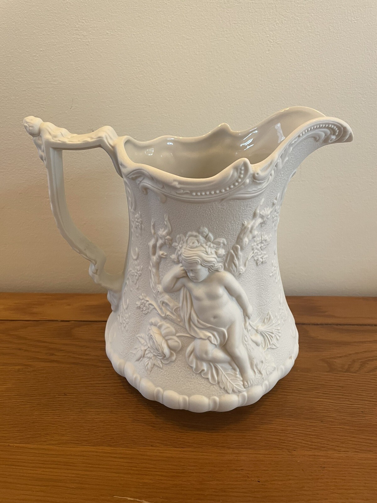 Large Bisque Porcelain Portmeirion Embossed Cherub Angel Parian Jug ...