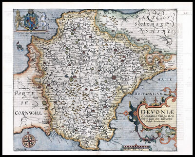 1607 - RARE 1st Edition Antique Map DEVON Devoniae by Saxton Kip/Hole ...