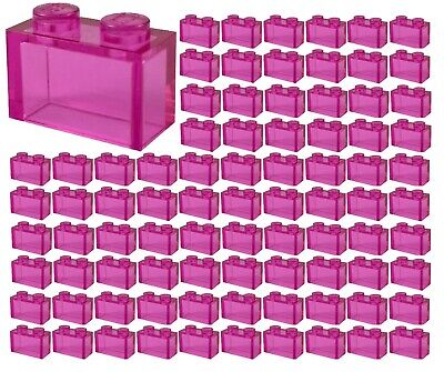 ☀️NEW LEGO Lot 100 1X2 Bricks Transparent Clear Dark PINK Trans-Pink ...