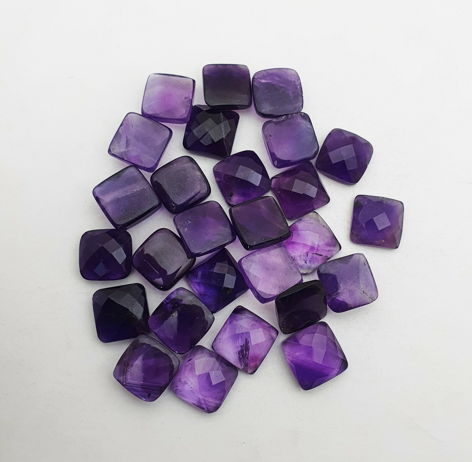 Natural Amethyst Square Cushion Checker Cut Gemstone Lot 14 Pcs 12 MM ...