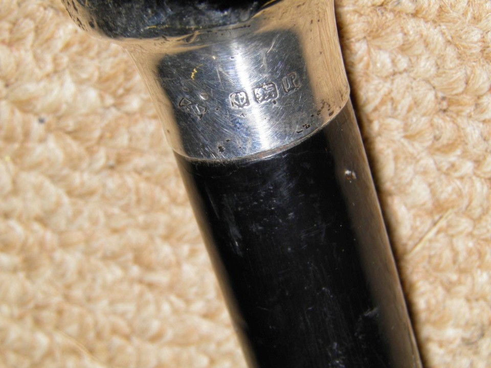 WW1 Military Swagger Stick W/ Hallmarked 1916 Sterling Silver Pommel By ...