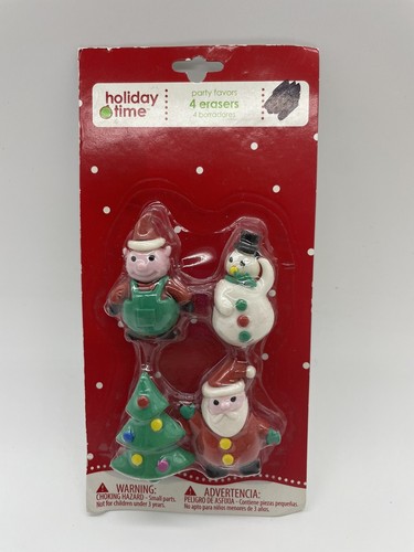 New Vintage Holiday Time Party Favors 4 Erasers Christmas Santa Tree ...