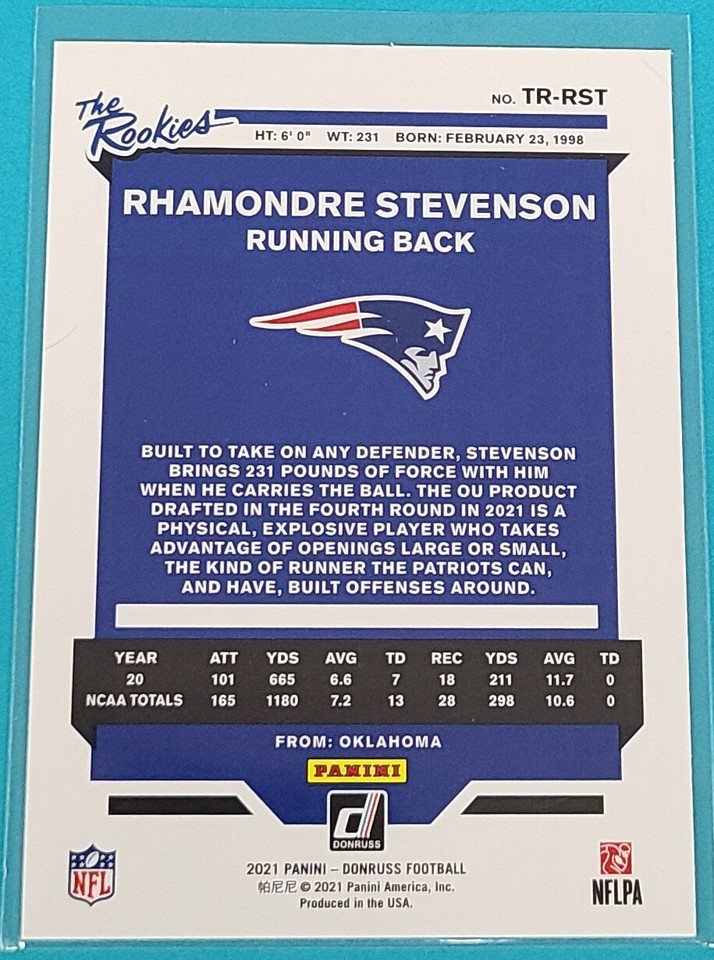 2021 Donruss The Rookies #TR-RST Rhamondre Stevenson Patriots Football ...