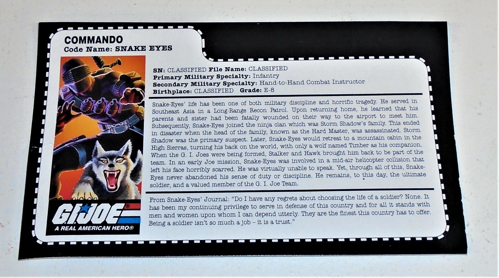 G I JOE File I.D. Card Filecard 1997 Snake Eyes v8 | eBay