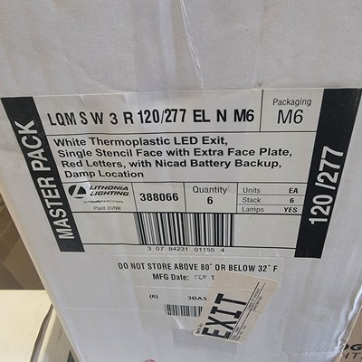 NEW IN BOX LITHONIA LQM S W 3 R 120/277 EL N M6 EXIT SIGN W/ BATTERY ...
