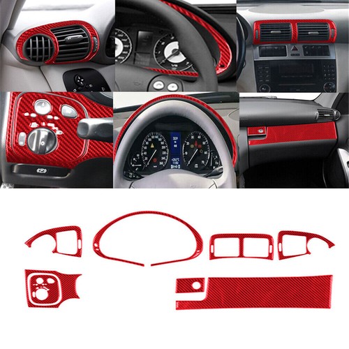 8Pcs Red Carbon Fiber Full Interior Kit Cover For Benz C-Class W203 ...