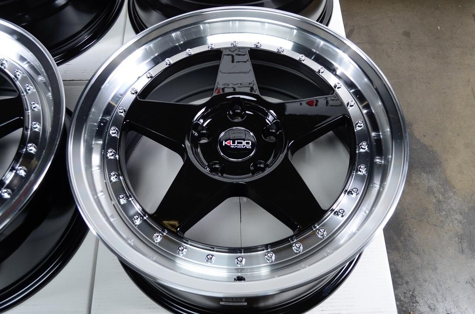 Kudo Racing Wheels Rims 18x8 5x114.3 Black with Polish Lip 20.7 LBS ...