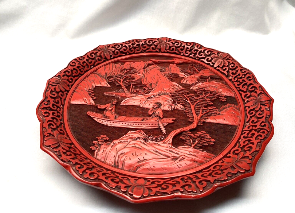 Vintage Chinese Carved Cinnabar Decorative Plate Reproduction - Nice ...