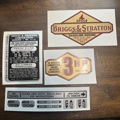 Briggs & Stratton decals for Early 3-hp Engines 81302 Set of 7 | eBay