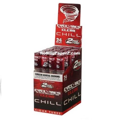 CHILL RED CYCLONES Box of 24 packs/48 PreRolled CLEAR Cigar Tube Cones ...