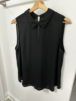 Who What Wear Sleeveless Collared Sheer Top Black/ Size Large | eBay