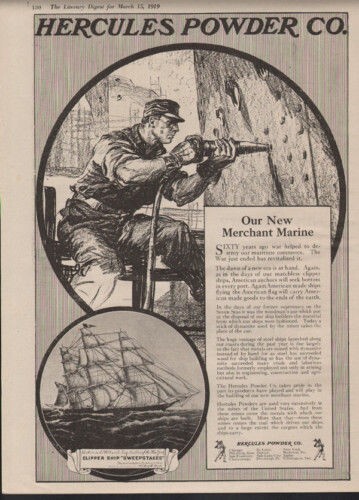 1919 HERCULES POWDER MERCHANT MARINE MILITARY CLIPPER SHIP NAUTICAL AD ...