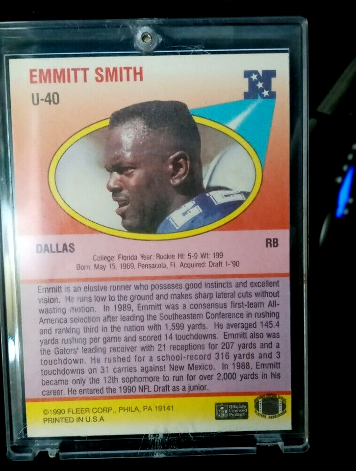 Fleer Emmit Smith Rookie Card 1990 U-40!!!!! If graded, a 10!!!!! | eBay