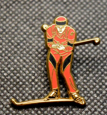 Ski Racer Ski Pin _ pinkish orange & black | eBay