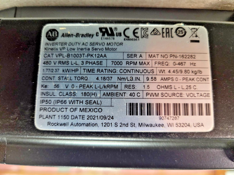 ALLEN-BRADLEY VPL-B1003T-PK12AA, SERVO MOTOR, B0014 | eBay