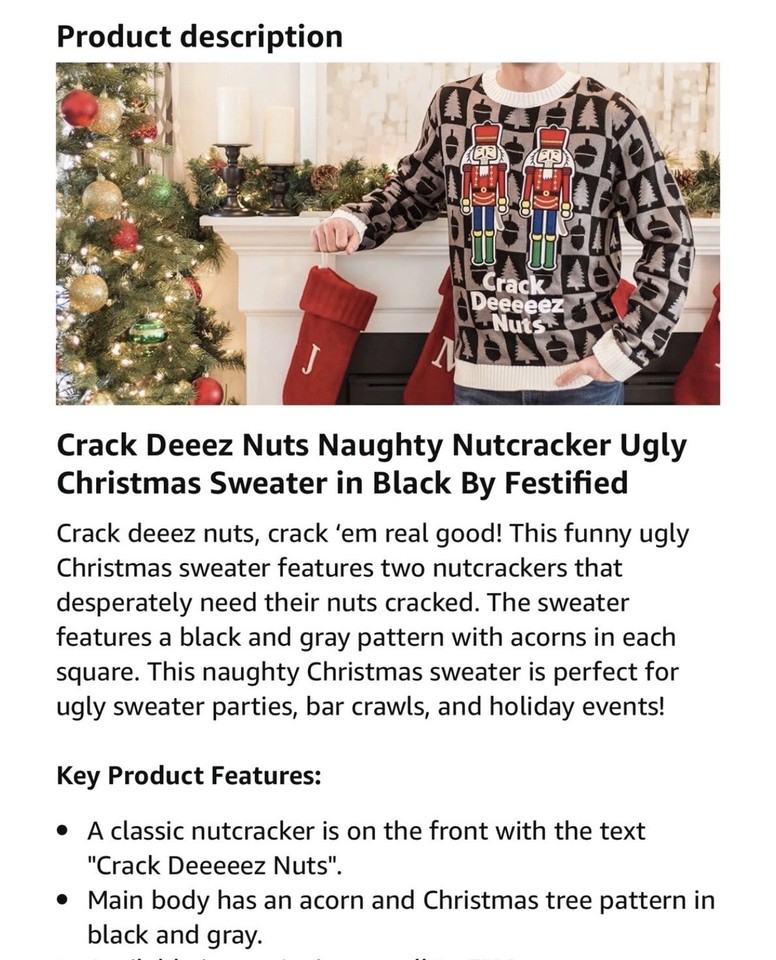 Ugly Christmas Sweater Festified Nutcracker Crack Deez Nuts Funny Men ...