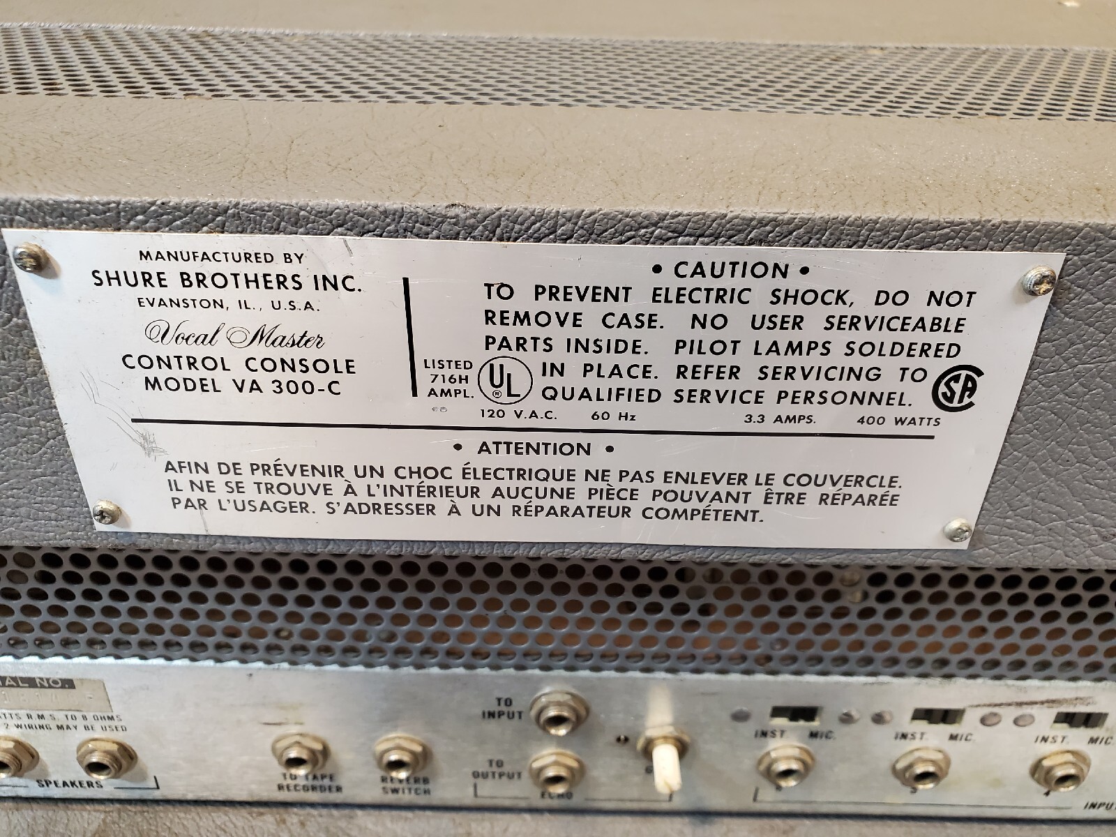 Vintage Shure VA-300C Vocal Master Control Console PA Head Microphone ...