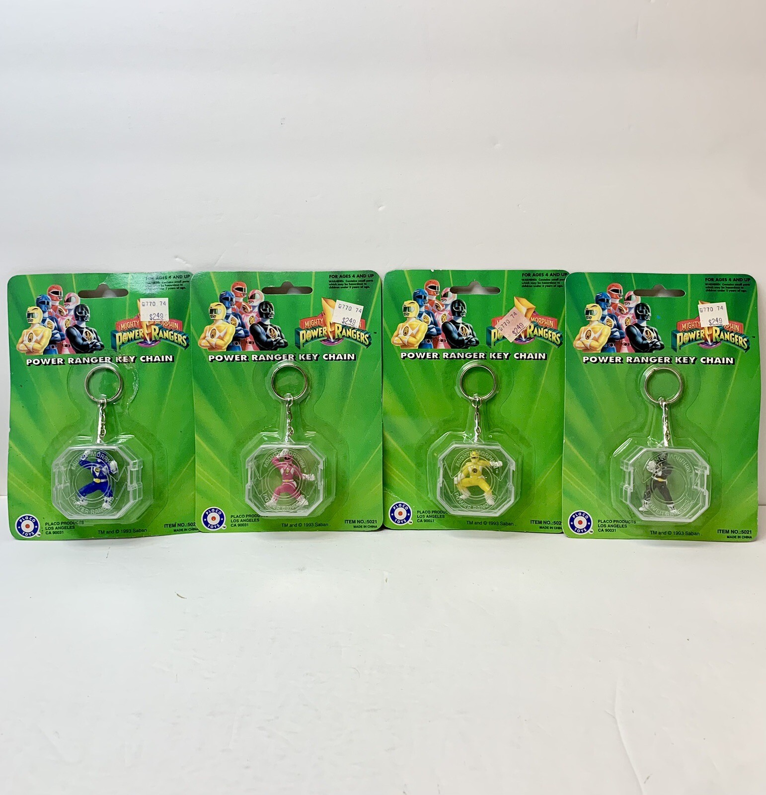 1993 Mighty Morphin Power Rangers Keychain LOT OF 4 Vintage NEW Blue ...