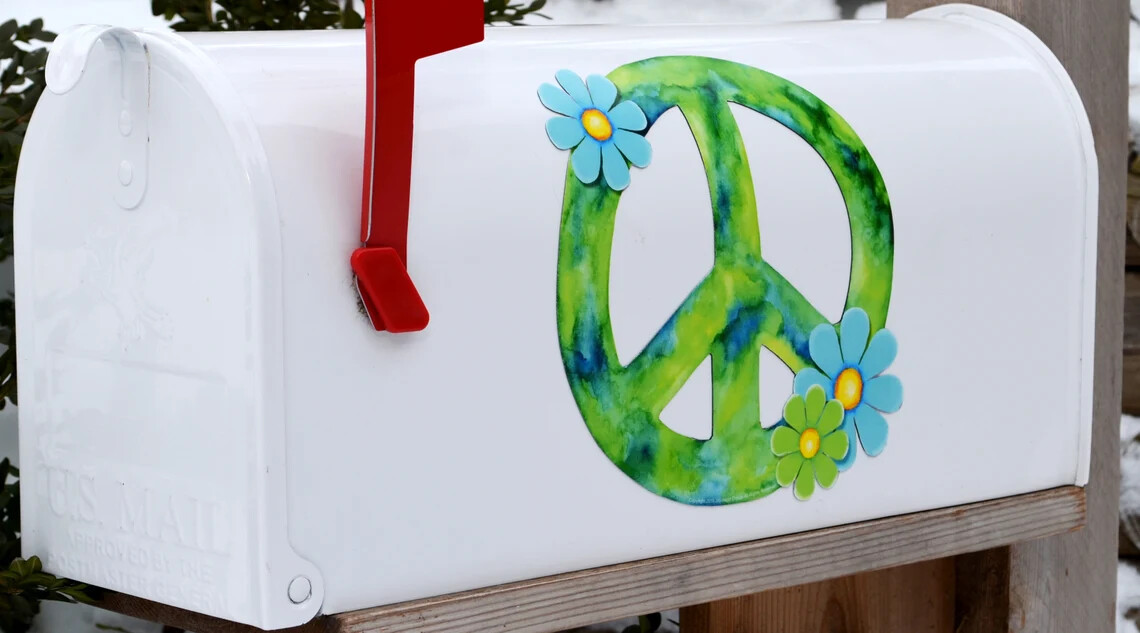 Mailbox Magnet (Partial Cover) Peace Sign Groovy Daisy Daisies Mail Box ...