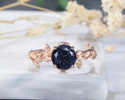 Blue Sunstone Ring, 925 Sterling Silver, Twig Leaf Ring, Engagement ...