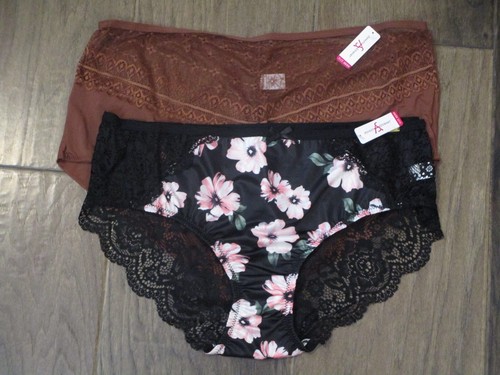 ASHLEY STEWART 2-PACK LACE TRIM BRIEF PANTIES IN BLACK FLORAL /BROWN ...