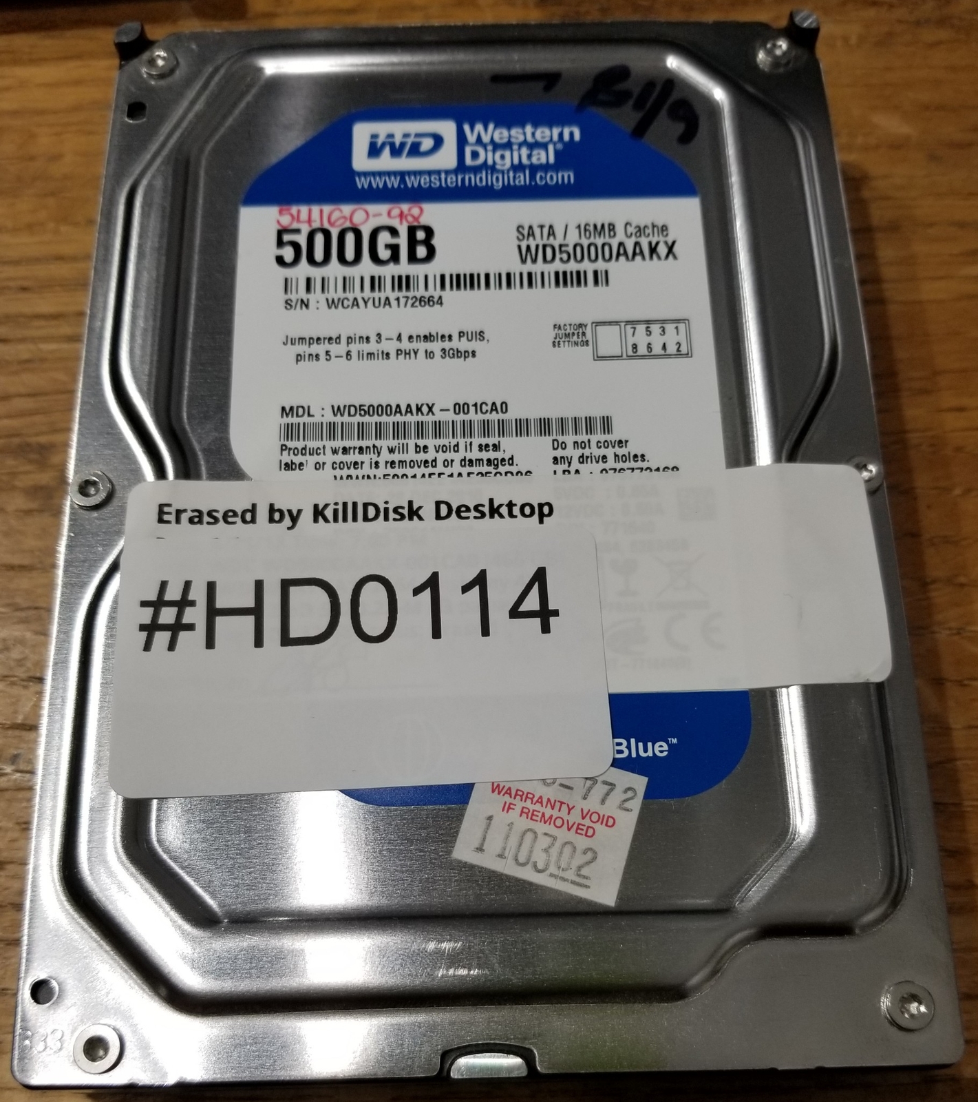 HD0114 - Western Digital WD5000AAKX-001CA0 500GB 7200RPM 3.5" Hard Disk ...