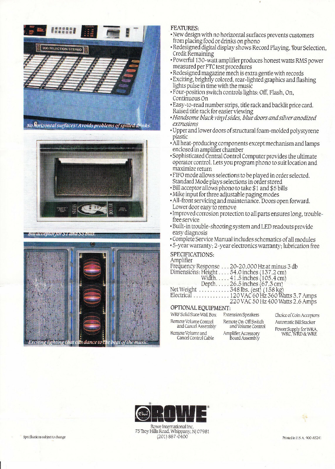Rowe Sapphire R-91 1987 vinyl records juke box jukebox Flyer Brochure ...